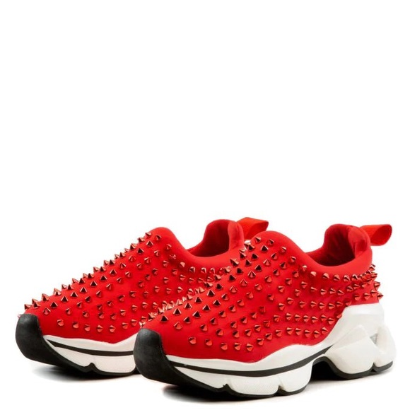 Shoes | Red Spiked Slip On Flat Retro Sock Fashion Sneakers | Poshmark